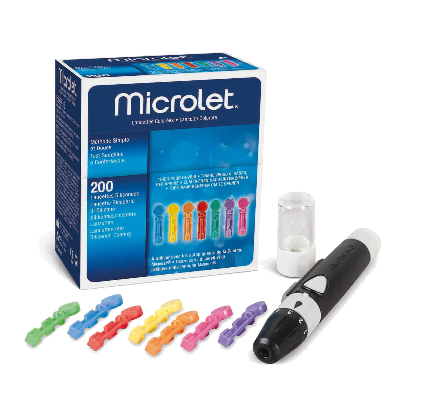 Die MICROLET Stechhilfe wird mit den MICROLET Lanzetten verwendet